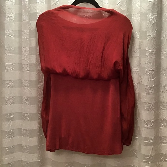 Cosmo | Tops | Cosmo Brick Red Silk Lined Top Wsheer Sleeves | Poshmark